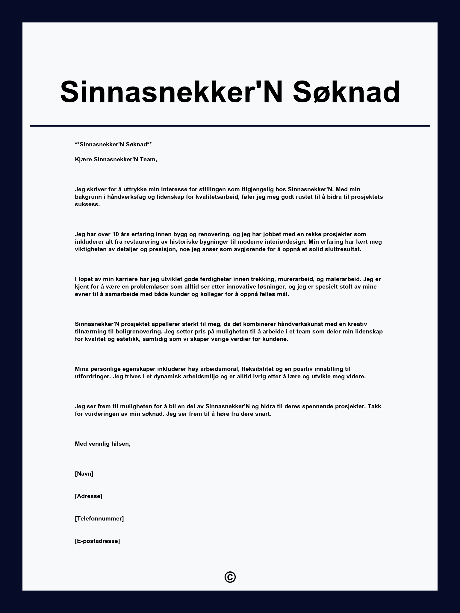 Sinnasnekker'N Søknad